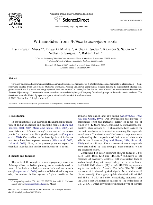 (PDF) Withanolides from Withania somnifera roots