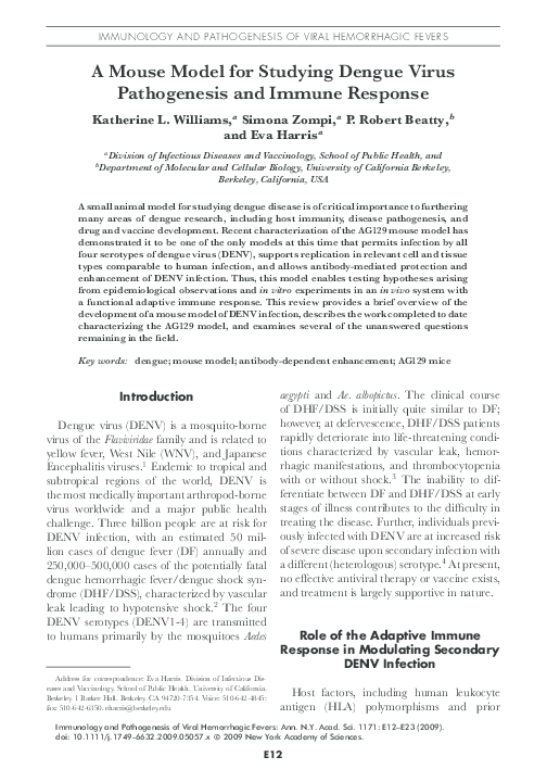 (PDF) A Mouse Model for Studying Dengue Virus Pathogenesis and Immune ...