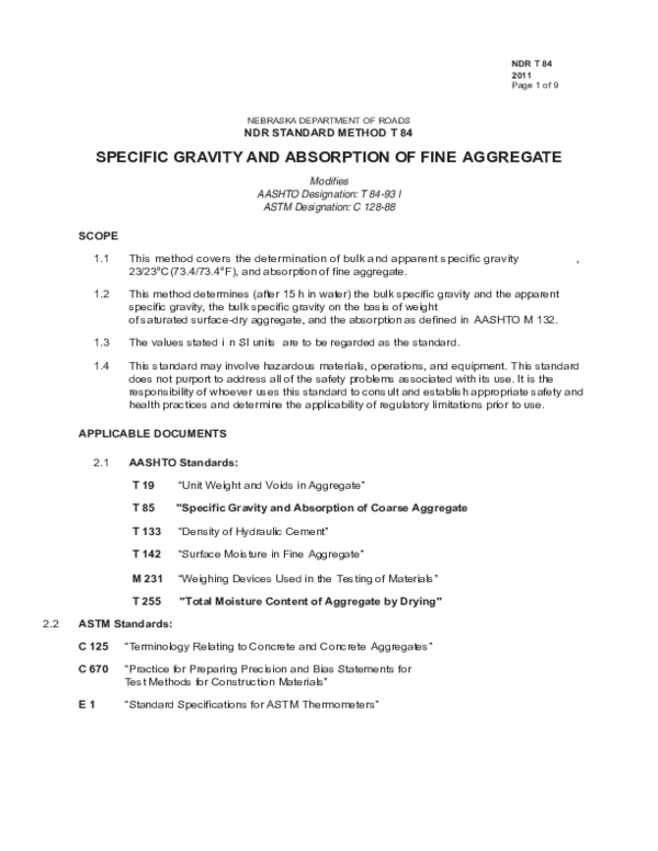 Pdf Specific Gravity And Absorption Of Fine Aggregate