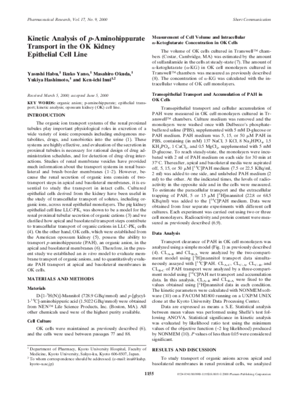 (PDF) Kinetic analysis of p-aminohippurate transport in the OK kidney ...