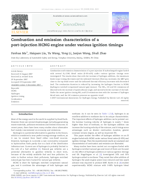 (PDF) Combustion and emission characteristics of a port-injection HCNG ...