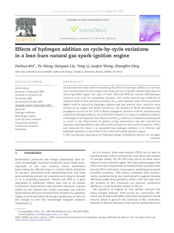 (PDF) Effects of hydrogen addition on cycle-by-cycle variations in a lean burn natural gas spark ...