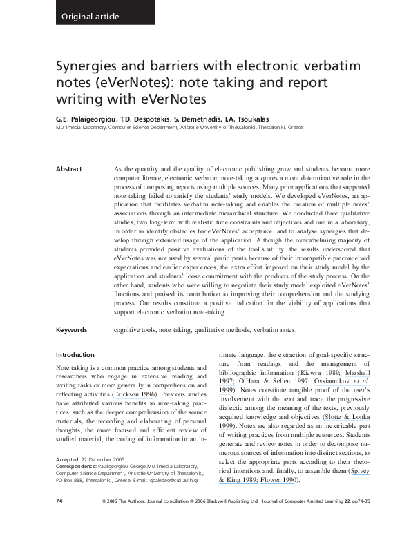 (PDF) Synergies and barriers with electronic verbatim notes (eVerNotes ...