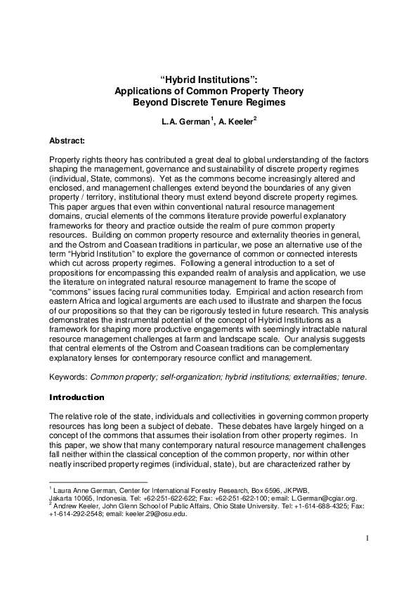(PDF) Hybrid institutions: Applications of common property theory ...