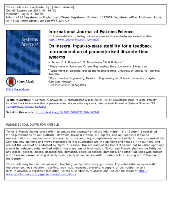 (PDF) On integral input-to-state stability for a feedback interconnection of parameterised ...