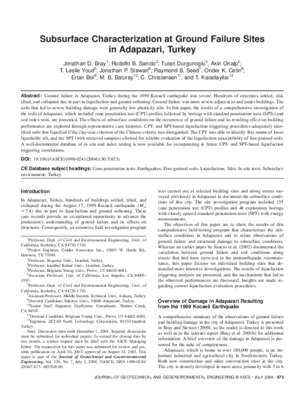 (PDF) Subsurface Characterization at Ground Failure Sites in Adapazari ...