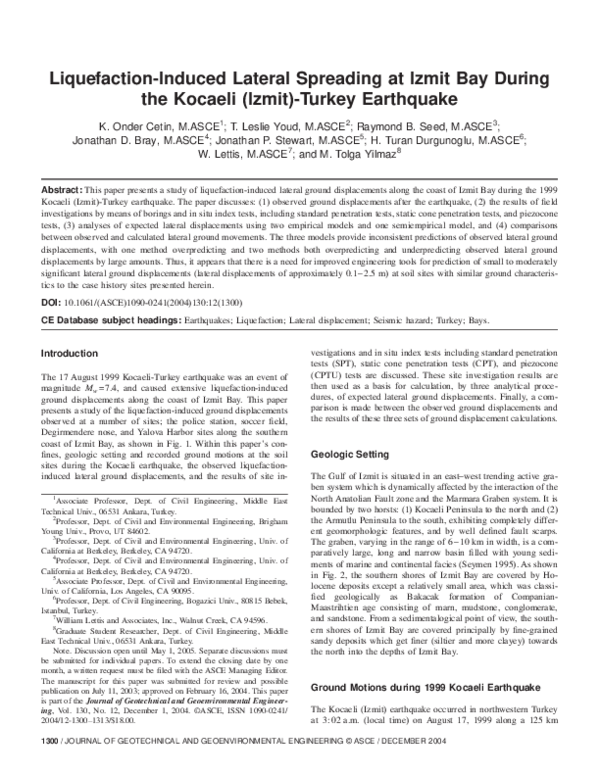 (PDF) Liquefaction-Induced Lateral Spreading at Izmit Bay During the ...
