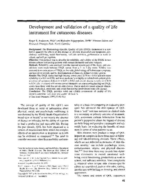 (PDF) Development and validation of a quality of life instrument for cutaneous diseases