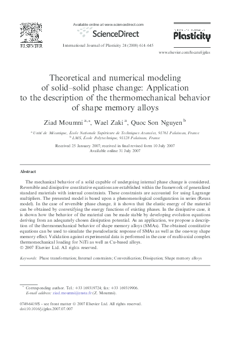 (PDF) Phase diagram based description of the hysteresis behavior of shape memory alloys | L ...