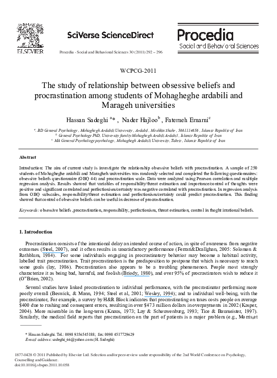 (PDF) The Study of Relationship Between Obsessive Beliefs and ...