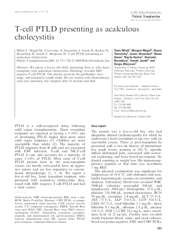 (PDF) T-cell PTLD presenting as acalculous cholecystitis
