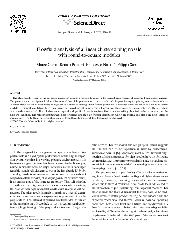(PDF) Flowfield analysis of a linear clustered plug nozzle with round ...
