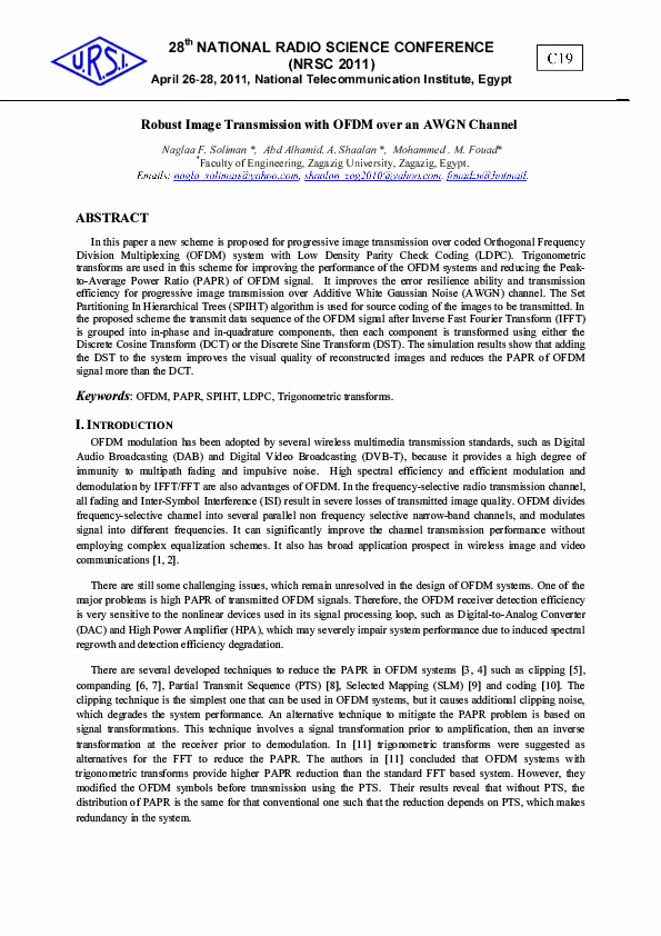 (PDF) Robust image transmission with OFDM over an AWGN channel