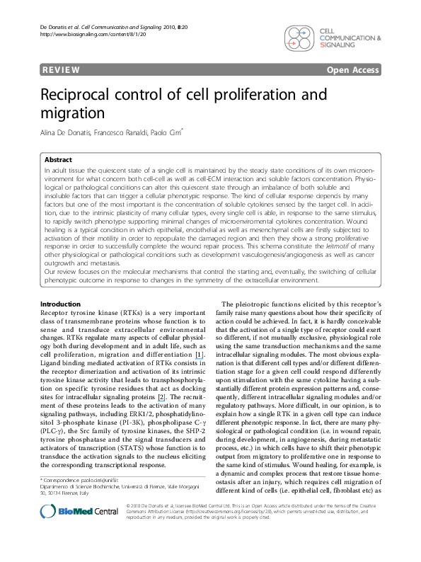 (PDF) Reciprocal control of cell proliferation and migration