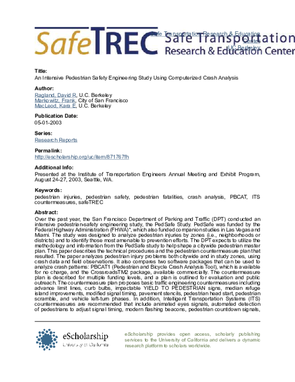 (PDF) An intensive pedestrian safety engineering study using ...