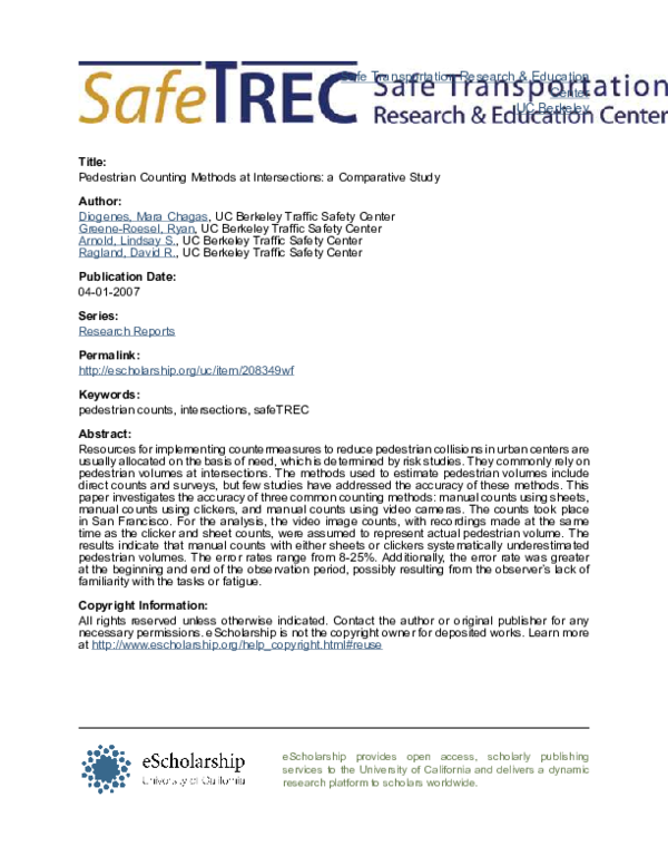 (PDF) Pedestrian Counting Methods at Intersections: A Comparative Study