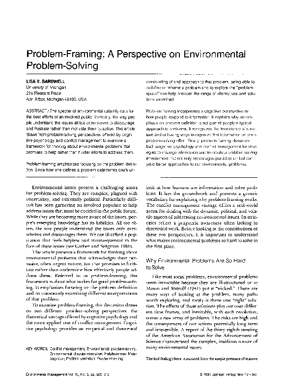 (PDF) Problem-Framing: A perspective on environmental problem-solving