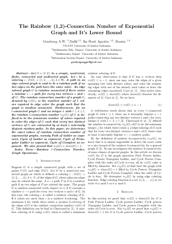 (PDF) The Rainbow (1,2)-Connection Number of Exponential Graph and It's ...