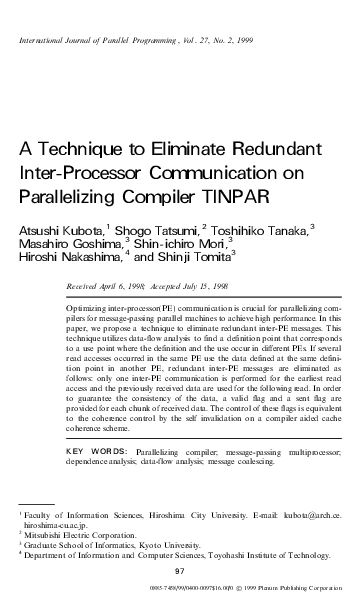 Pdf A Technique To Eliminate Redundant Inter Processor Communication On Parallelizing Compiler