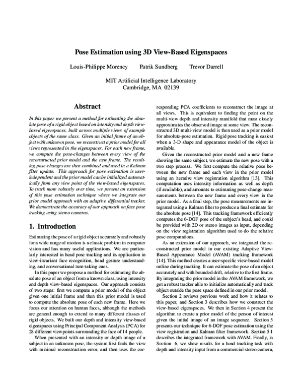 (PDF) Pose estimation using 3d view-based eigenspaces