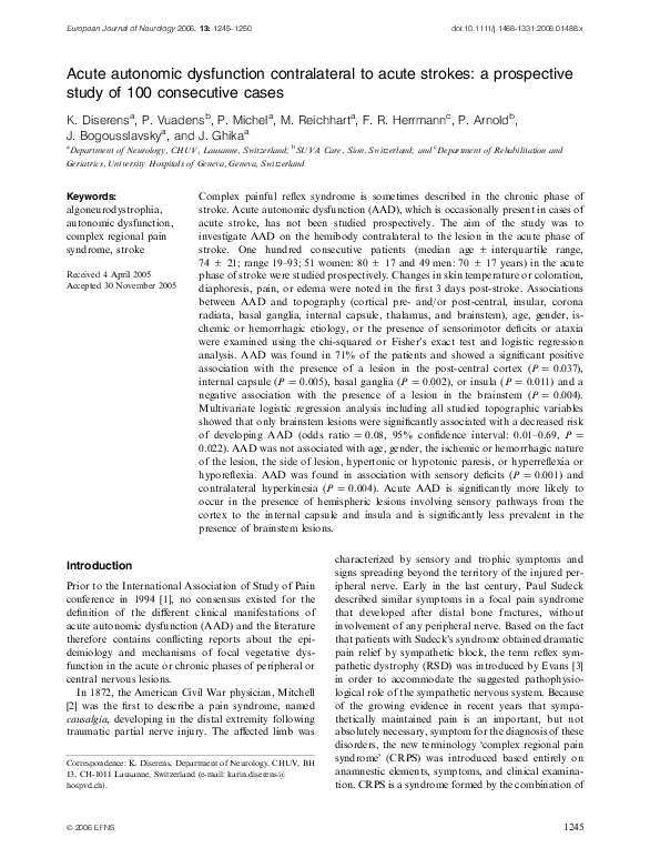 (PDF) Acute autonomic dysfunction contralateral to acute strokes: a ...