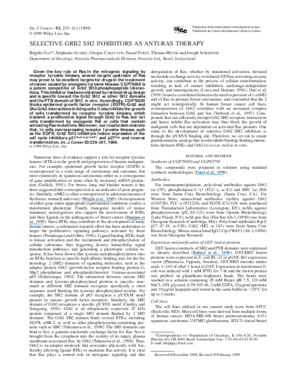 (PDF) Selective GRB2 SH2 inhibitors as anti-Ras therapy