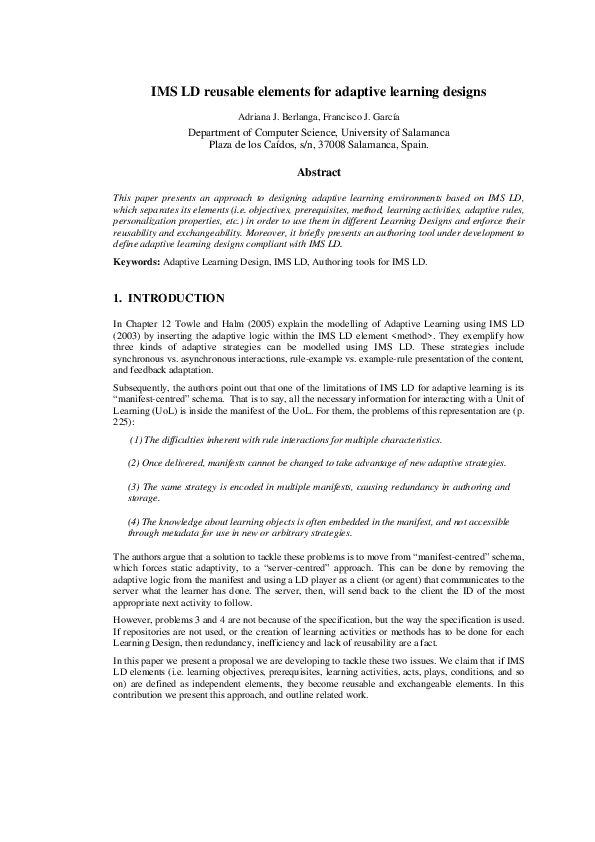 (PDF) IMS LD reusable elements for adaptive learning designs