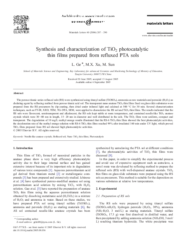(PDF) Synthesis and characterization of TiO2 photocatalyst doped by ...