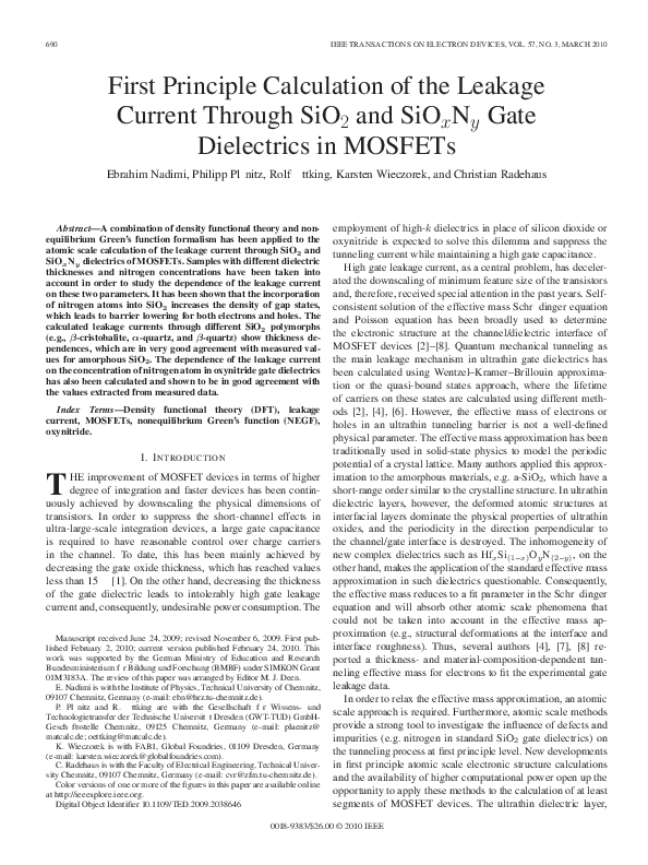 (PDF) First Principle Calculation of the Leakage Current Through $\hbox{SiO}_{2}$ and $\hbox{SiO ...