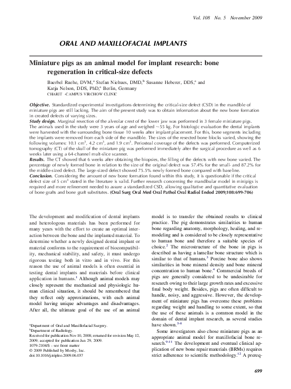(PDF) Miniature pigs as an animal model for implant research: bone ...