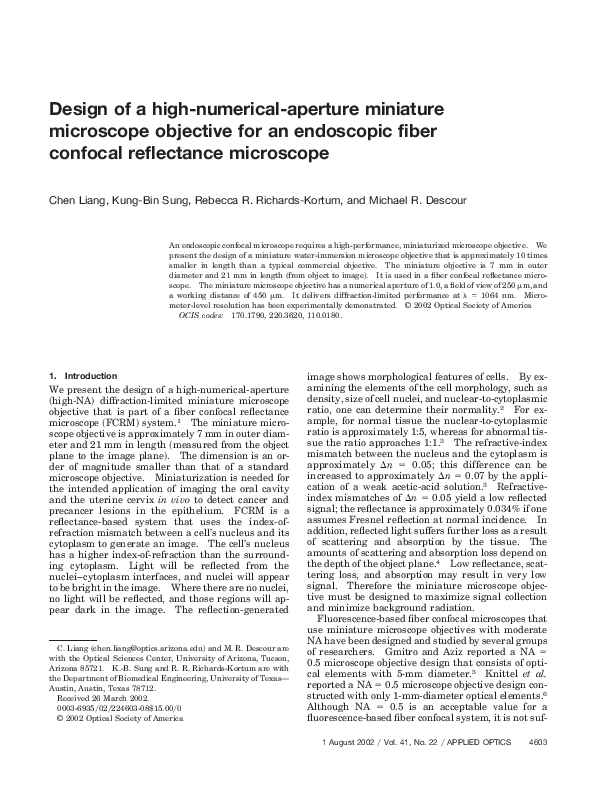 (PDF) Design of a High-Numerical-Aperture Miniature Microscope ...