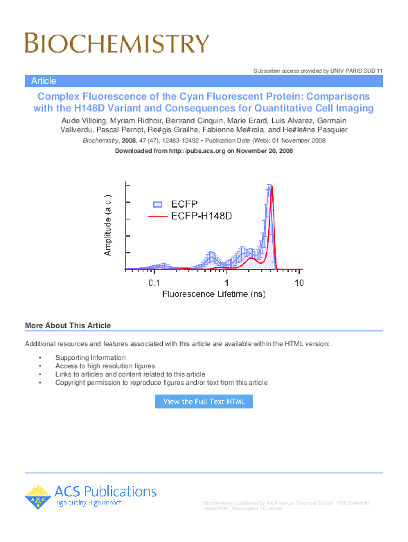 (PDF) Complex Fluorescence of the Cyan Fluorescent Protein: Comparisons ...