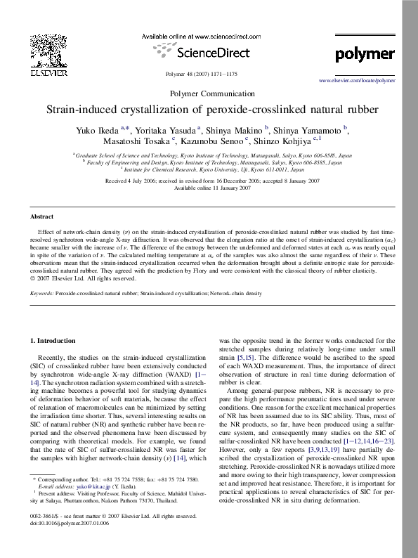(PDF) Strain-induced crystallization of peroxide-crosslinked natural rubber