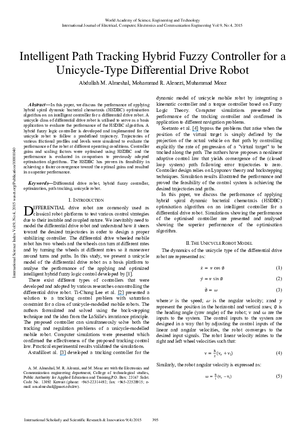 (PDF) Intelligent Path Tracking Hybrid Fuzzy Controller for a Unicycle-Type Differential Drive Robot