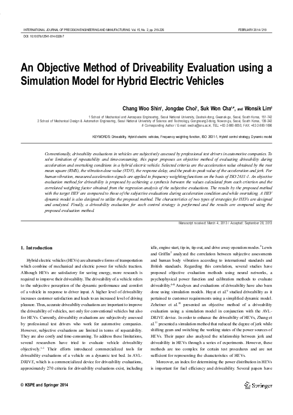 Pdf An Objective Method Of Driveability Evaluation Using A Simulation