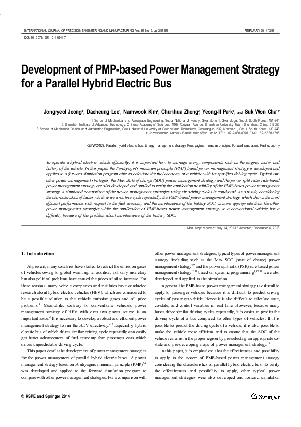 (PDF) Development of PMP-based power management strategy for a parallel ...