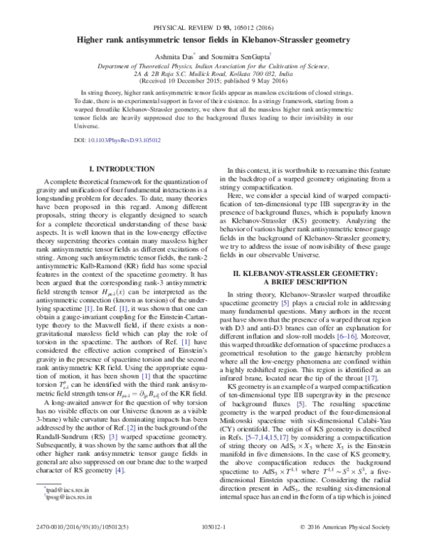 (PDF) Higher rank antisymmetric tensor fields in Klebanov-Strassler geometry