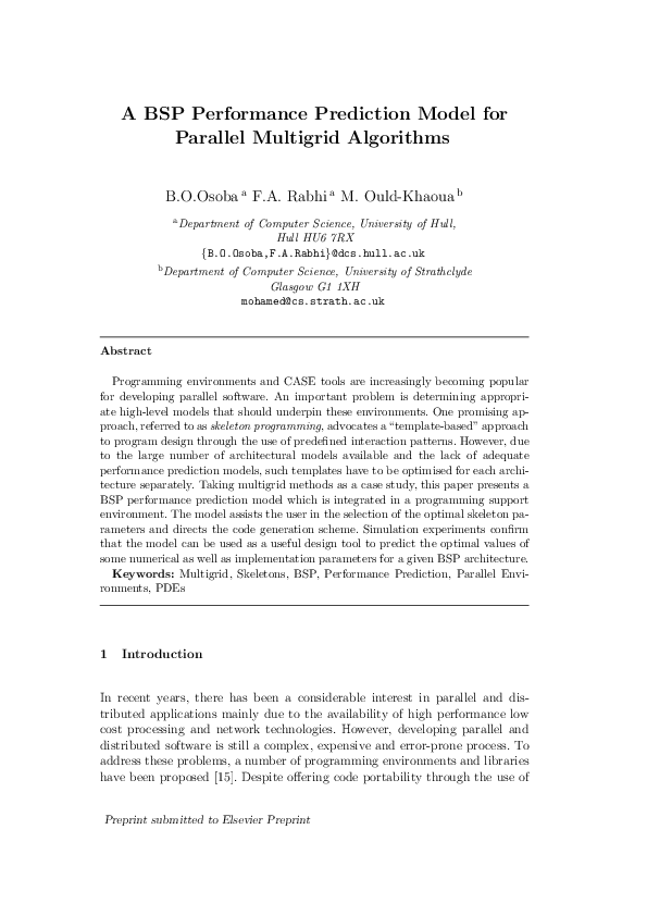 (PDF) A BSP performance prediction model for parallel multigrid algorithms | Fethi Rabhi ...