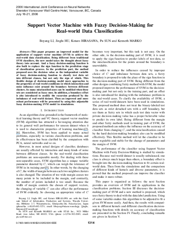Pdf Support Vector Machine With Fuzzy Decision Making For Real World Data Classification