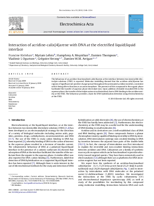 (PDF) Interaction of acridine-calix[4]arene with DNA at the electrified ...