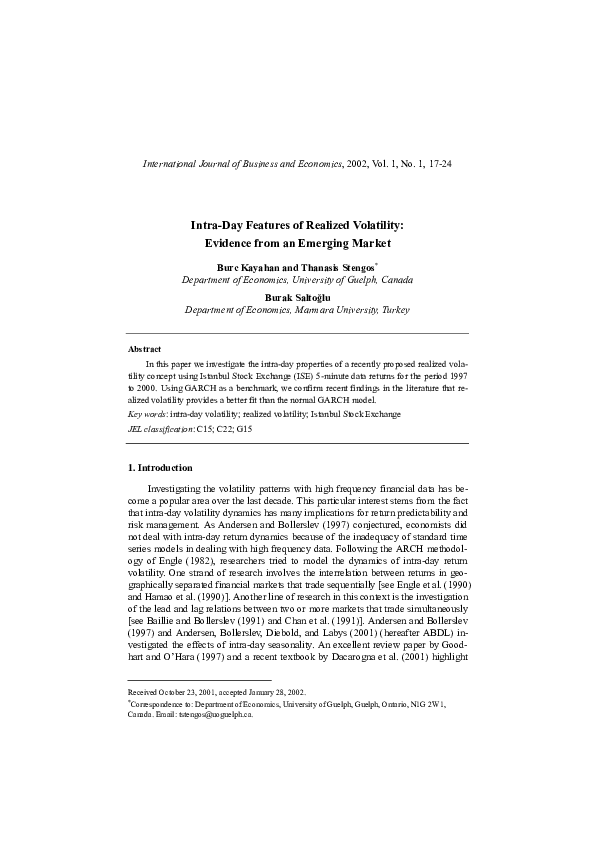 Pdf Intraday Features Of Realized Volatility Evidence From An