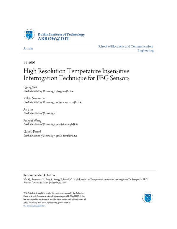 (PDF) High resolution temperature insensitive interrogation technique for FBG sensors