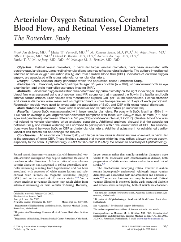 (PDF) Arteriolar Oxygen Saturation, Cerebral Blood Flow, and Retinal ...