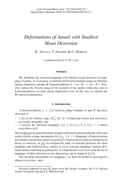 (PDF) Smallest Mean Distortion in Annuli Mappings