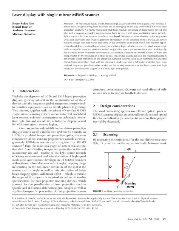 (PDF) Laser display with single-mirror MEMS scanner