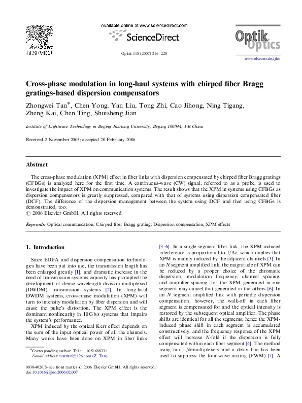 Pdf Cross Phase Modulation In Long Haul Systems With Chirped Fiber