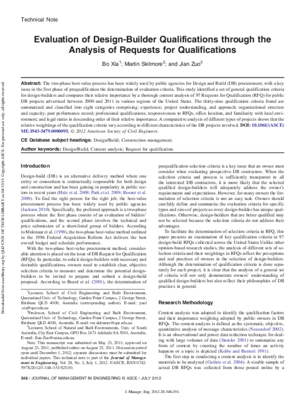 (PDF) Evaluation of Design-Builder Qualifications through the Analysis ...
