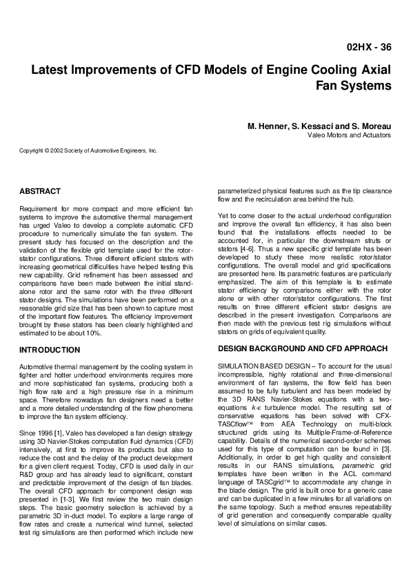 (PDF) Latest Improvements of CFD Models of Engine Cooling Axial Fan Systems