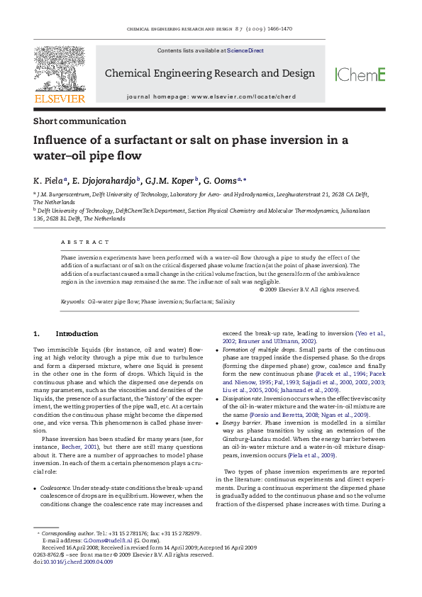 (PDF) Influence of a surfactant or salt on phase inversion in a water ...
