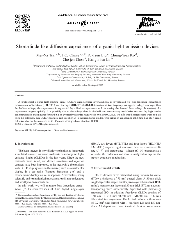 (PDF) Short-diode like diffusion capacitance of organic light emission ...